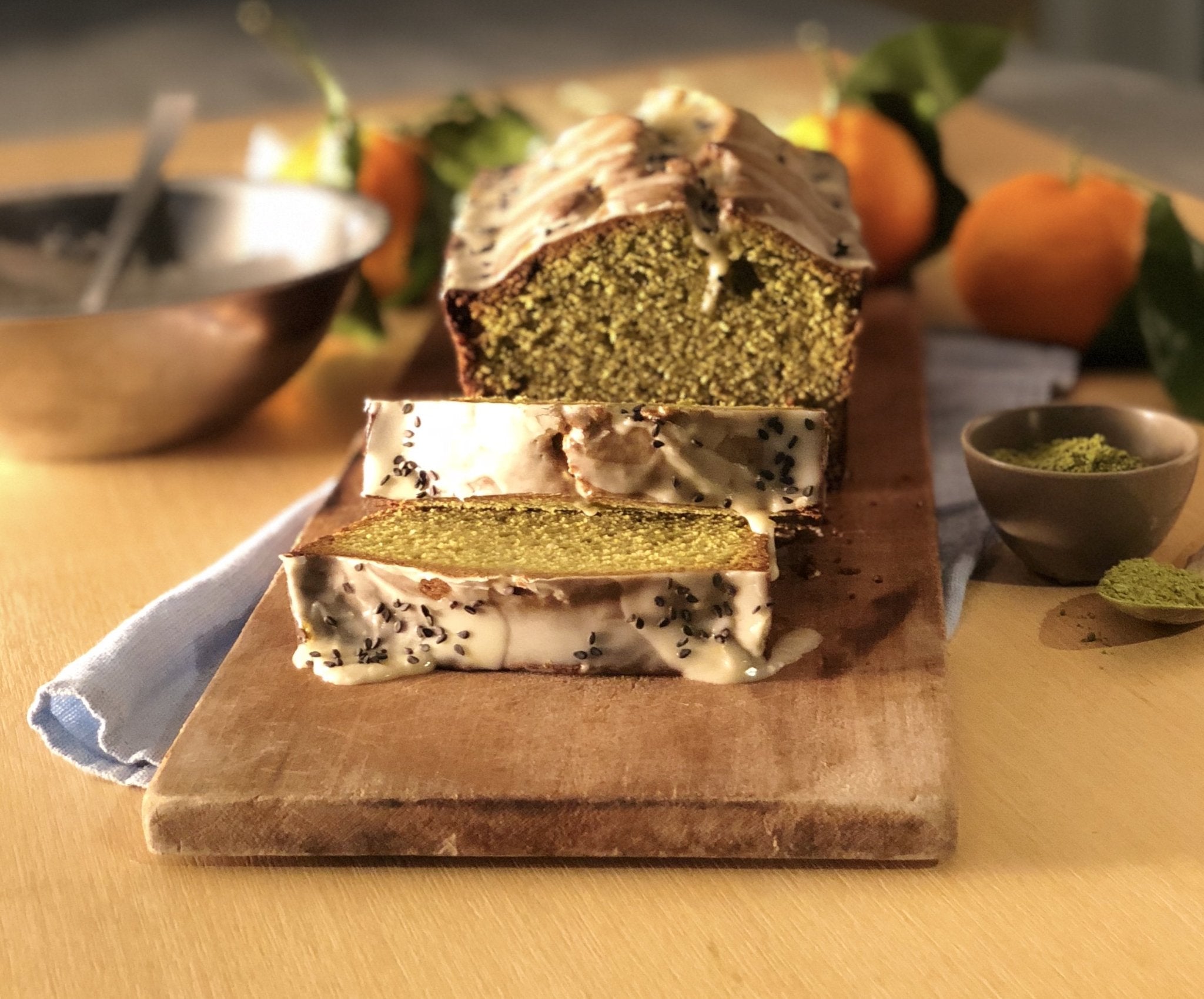 Recipe: Matcha-White Chocolate Pound Cake with Tangerine-Black Sesame ...